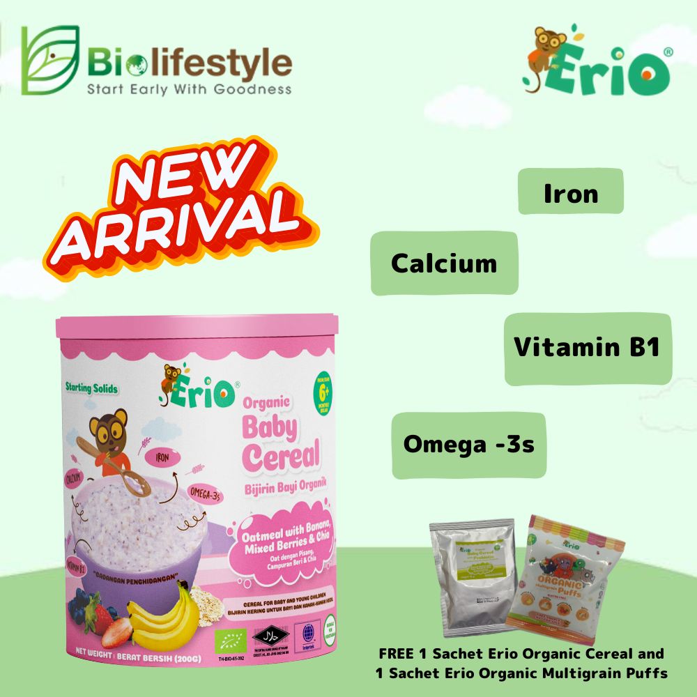 Erio Organic Baby Cereal Oatmeal with Banana Mixed Berry & Chia (200g ...